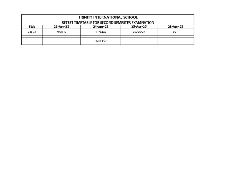 Std IX Second Exam Timetable 2025 | PDF