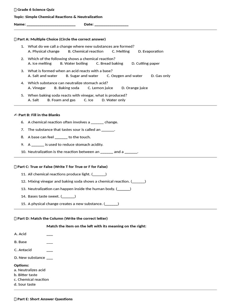 ? Grade 6 Science Quiz | PDF