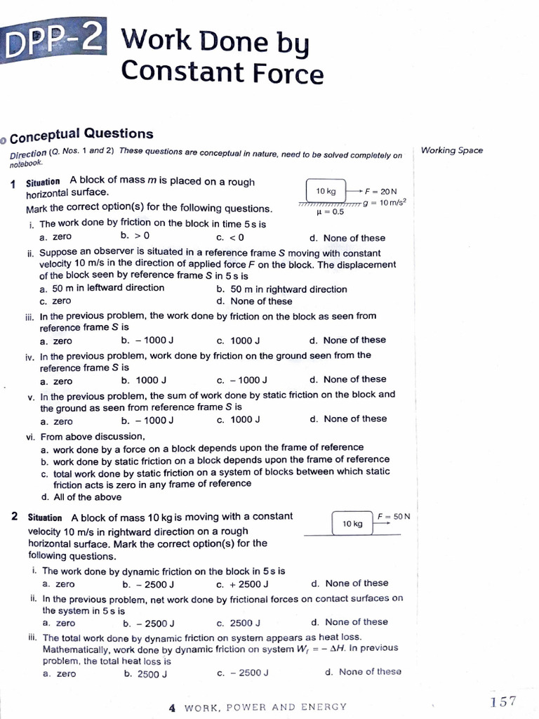 Work by Constant Force DPP | PDF | Force | Friction