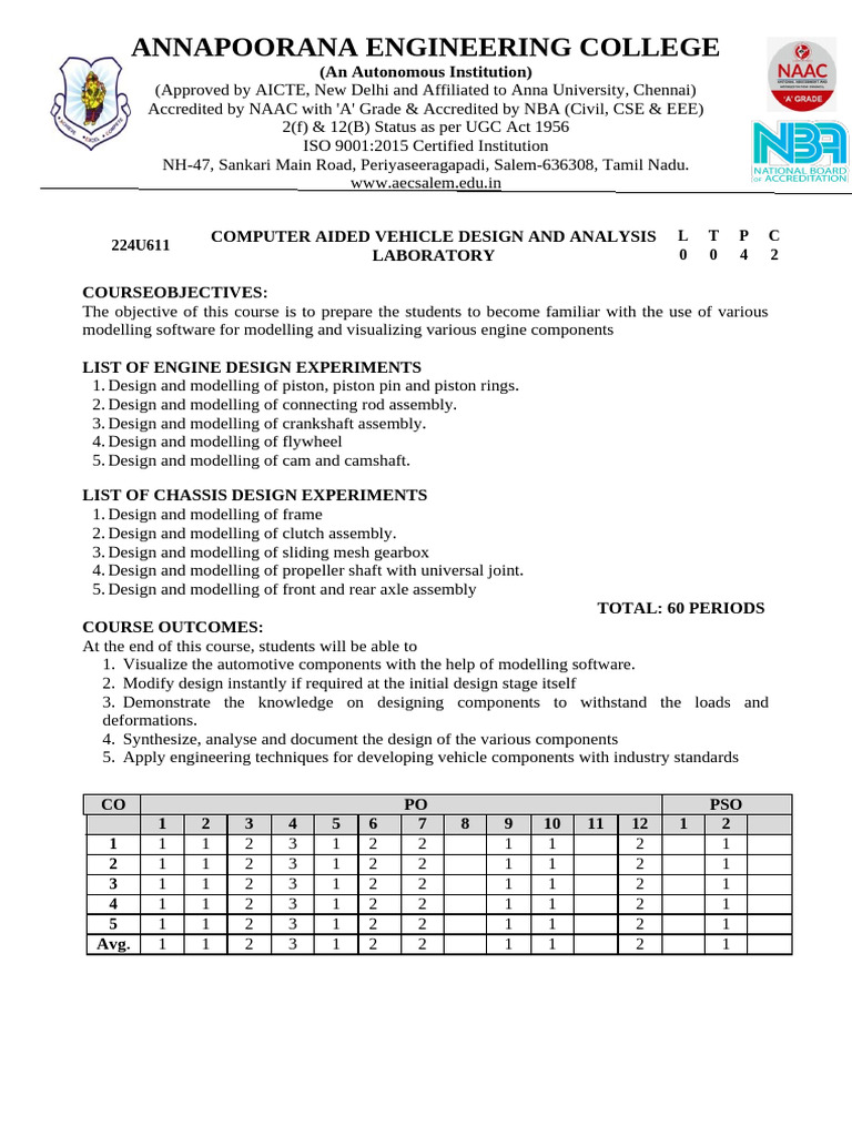 Vehicle Design Lab Course Overview | PDF | Vehicles | Motor Vehicle