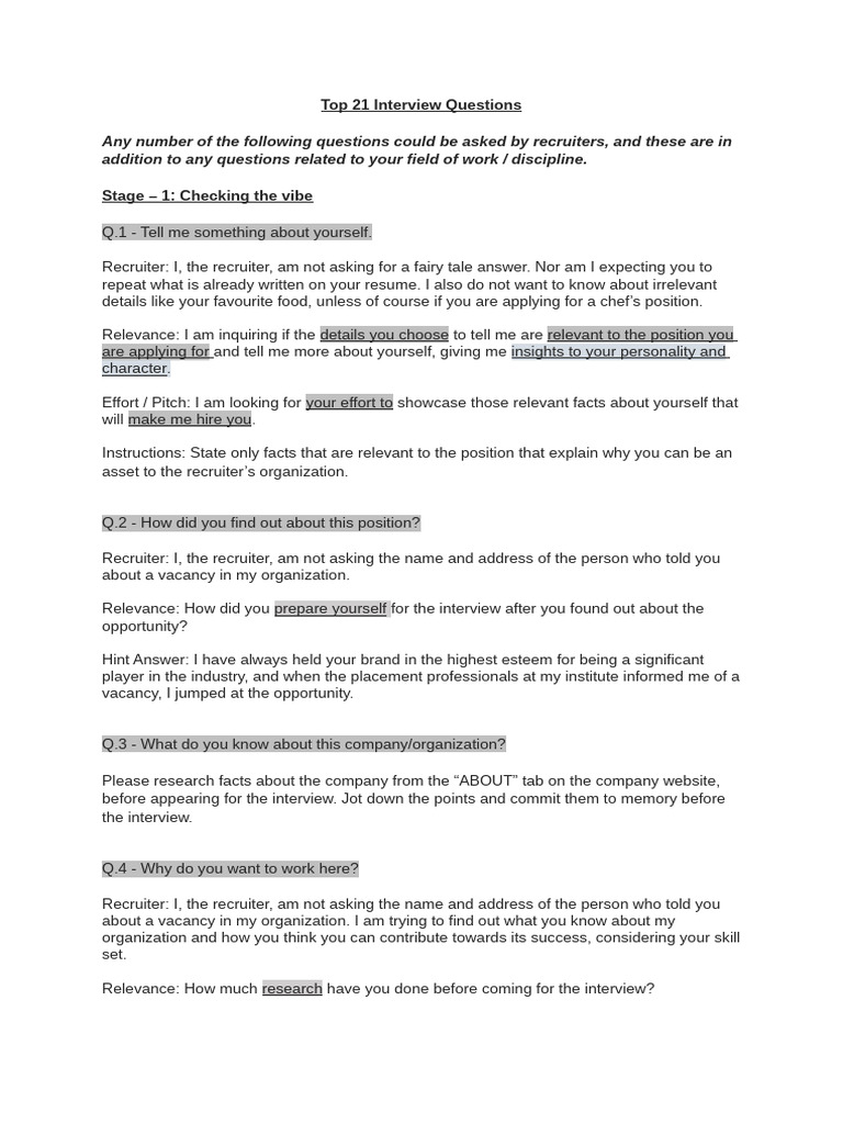 Essential Interview Questions Guide | PDF | Creativity | Risk