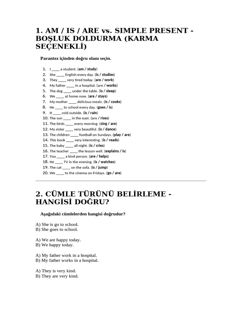 AM/IS/ARE Grammar Exercises | PDF