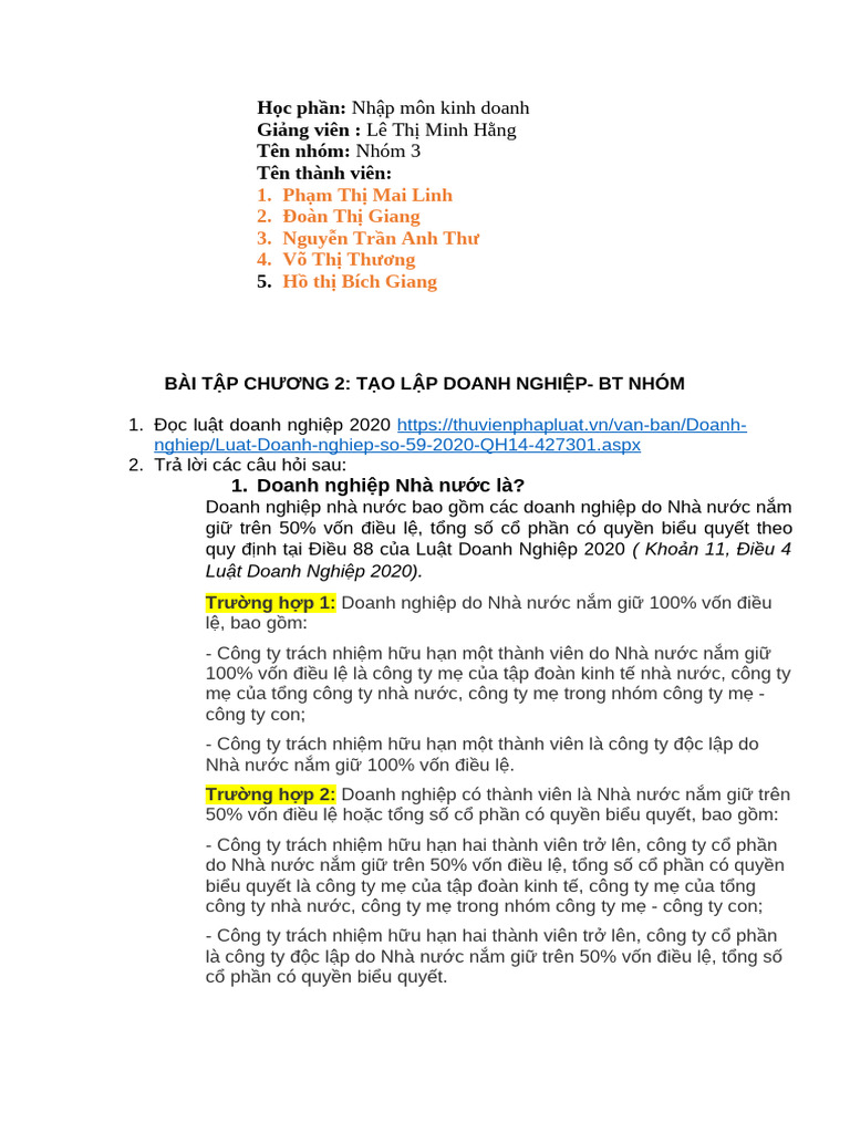 BT Chương 2 Nhóm3 | PDF