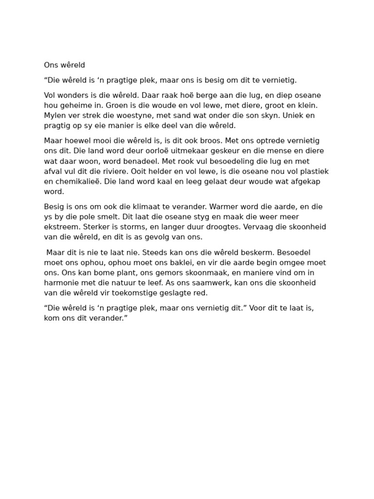 Afrikaans FAL Essay Term 3 | PDF