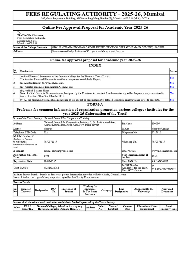 FEES REGULATING AUTHORITY - 2025-26 | PDF | Depreciation