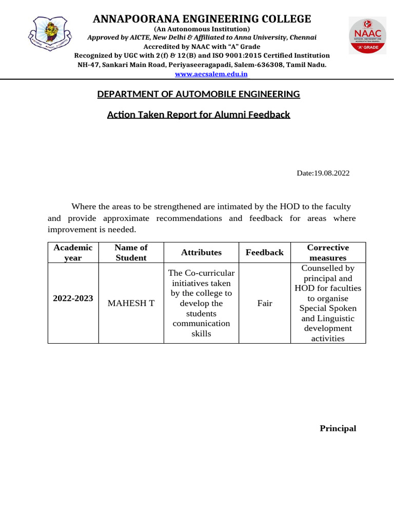 Action Taken On Alumni Report 22-23 | PDF | Educational Organizations ...