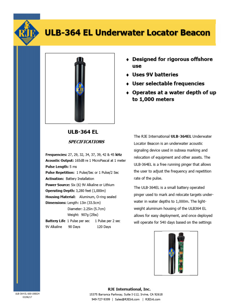 ULB-364EL-600-18024-3-6-17ULB-364 EL Underwater Locator Beacon | PDF | Electronics | Electrical ...