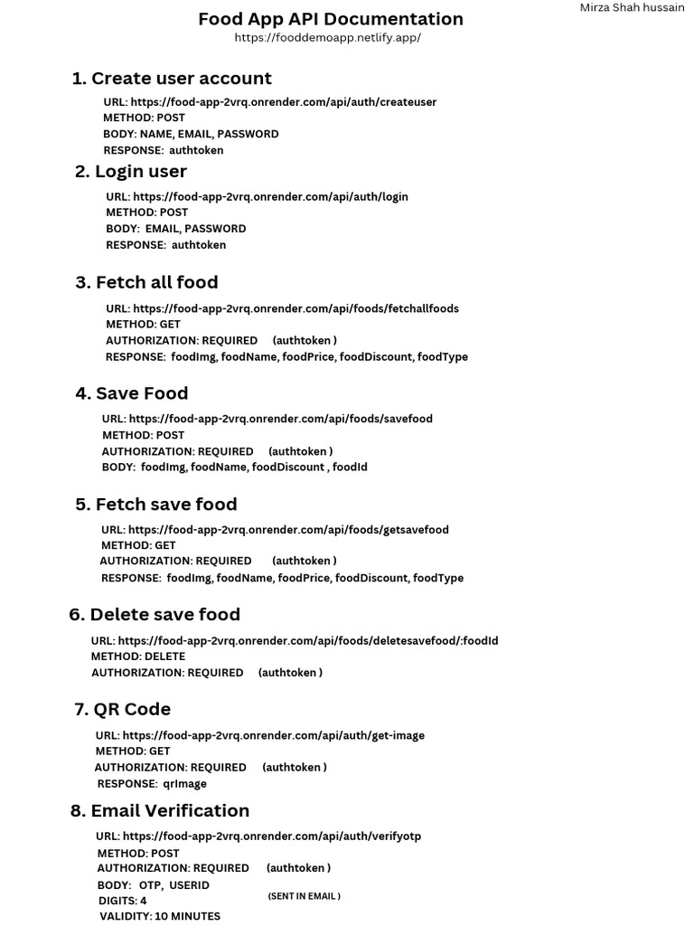 Food App API Integration Guide | PDF