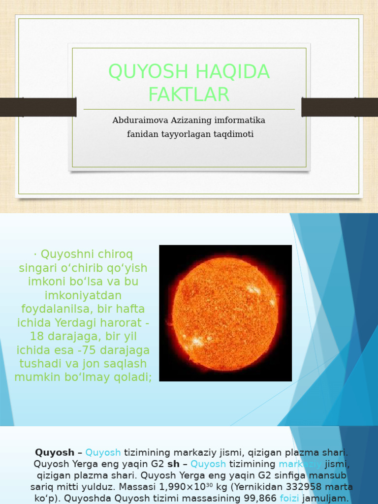 Quyosh Haqida Faktlar | PDF