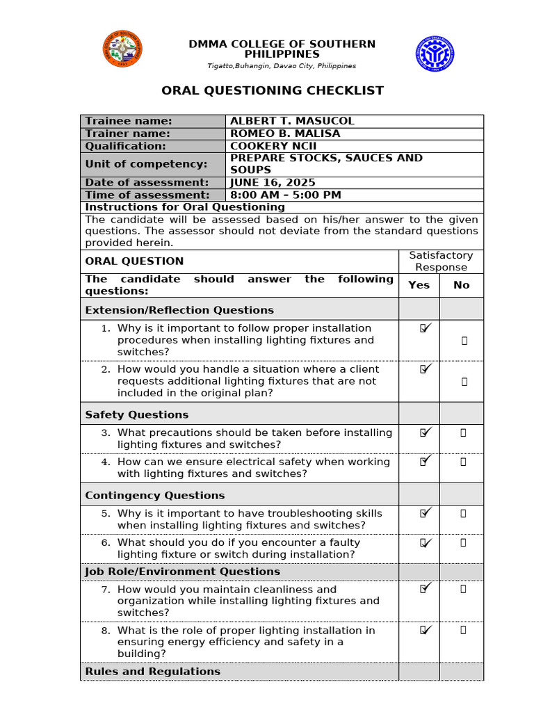 Oral Questioning and Model Answer Answer To Oral Questioning | PDF ...