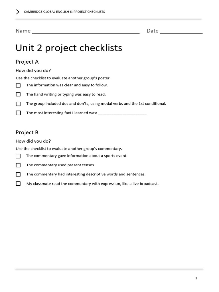 Project Checklists for Cambridge English 6 | PDF
