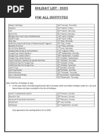 Holiday List 2025 | PDF