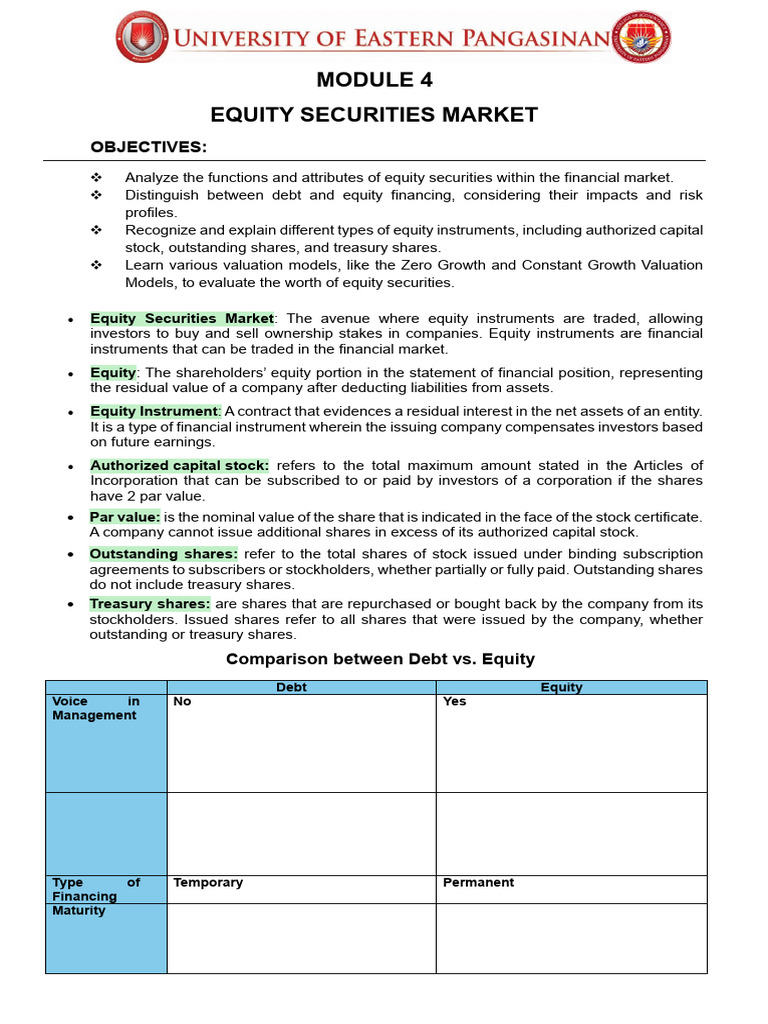 Understanding Equity Securities Market | PDF | Stocks | Equity (Finance)