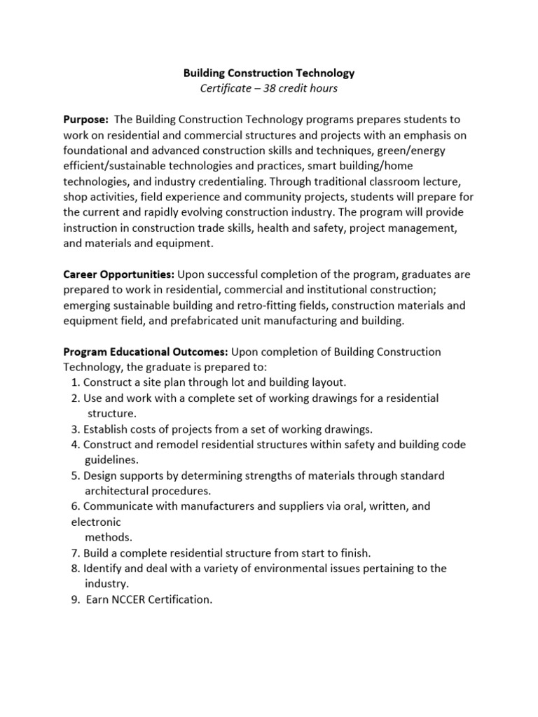 AD Document Building Construction Technology Course List | PDF | Course ...