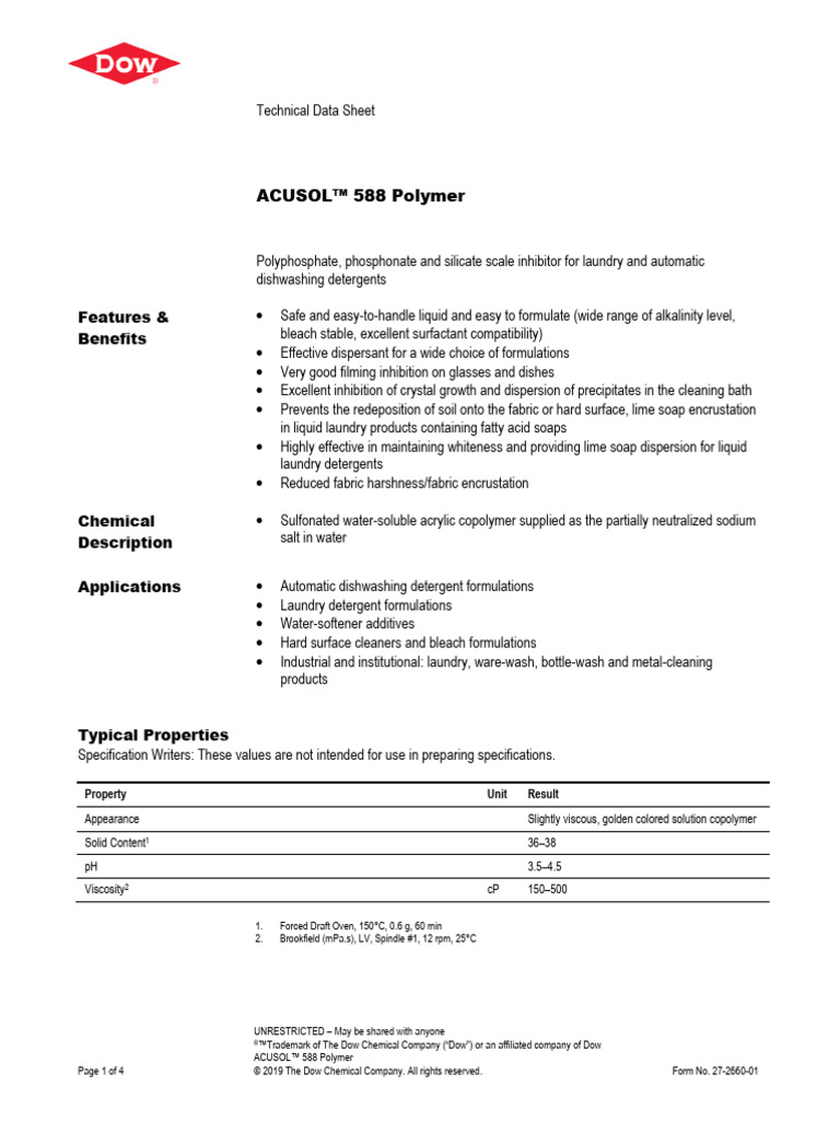 27 2660 01 Acusol 588 Polymer | PDF | Detergent | Chemical Substances