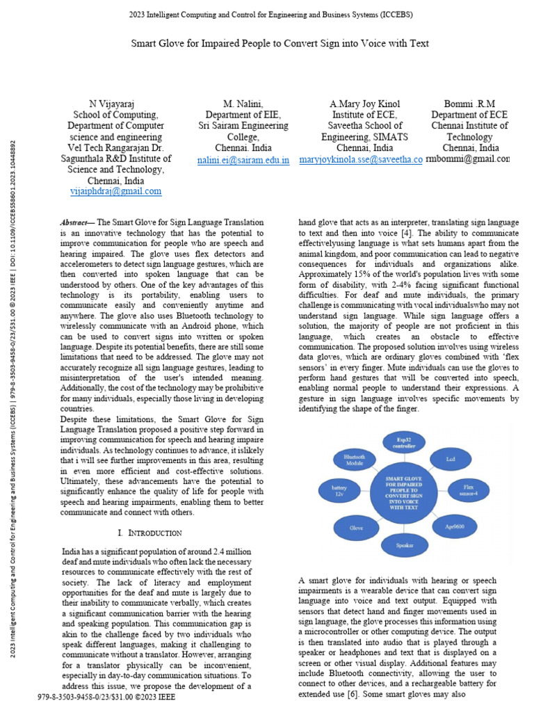 Smart Glove For Impaired People To Convert Sign Into Voice With Text ...