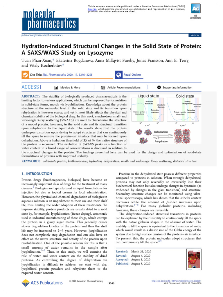 Hydration-Induced Structural Changes in The Solid State of Protein - A ...