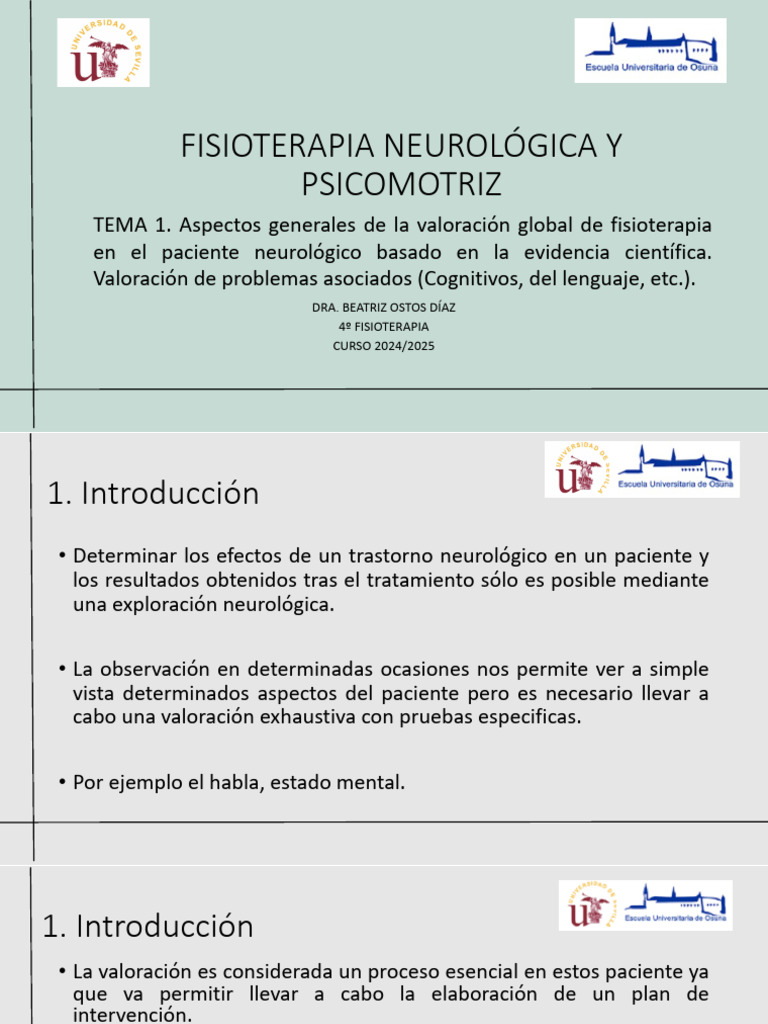 Tema 1. ASPECTOS GENERALES DE LA VALORACIÓN 24 | PDF | Terapia física | Neurología