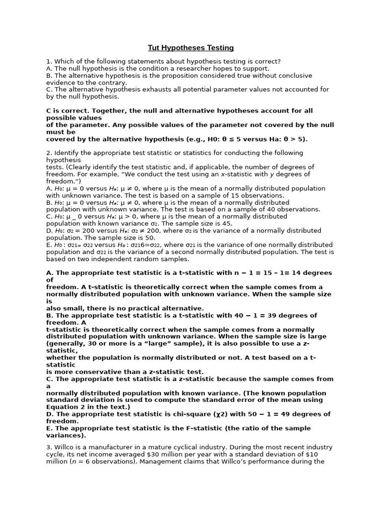 Ch 6 Hypo testing Tutorial | PDF | P Value | Statistical Significance