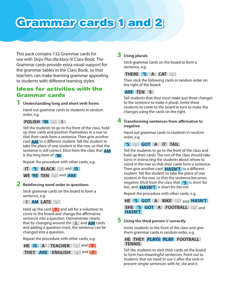 Using Grammar Cards | PDF | Question | Learning