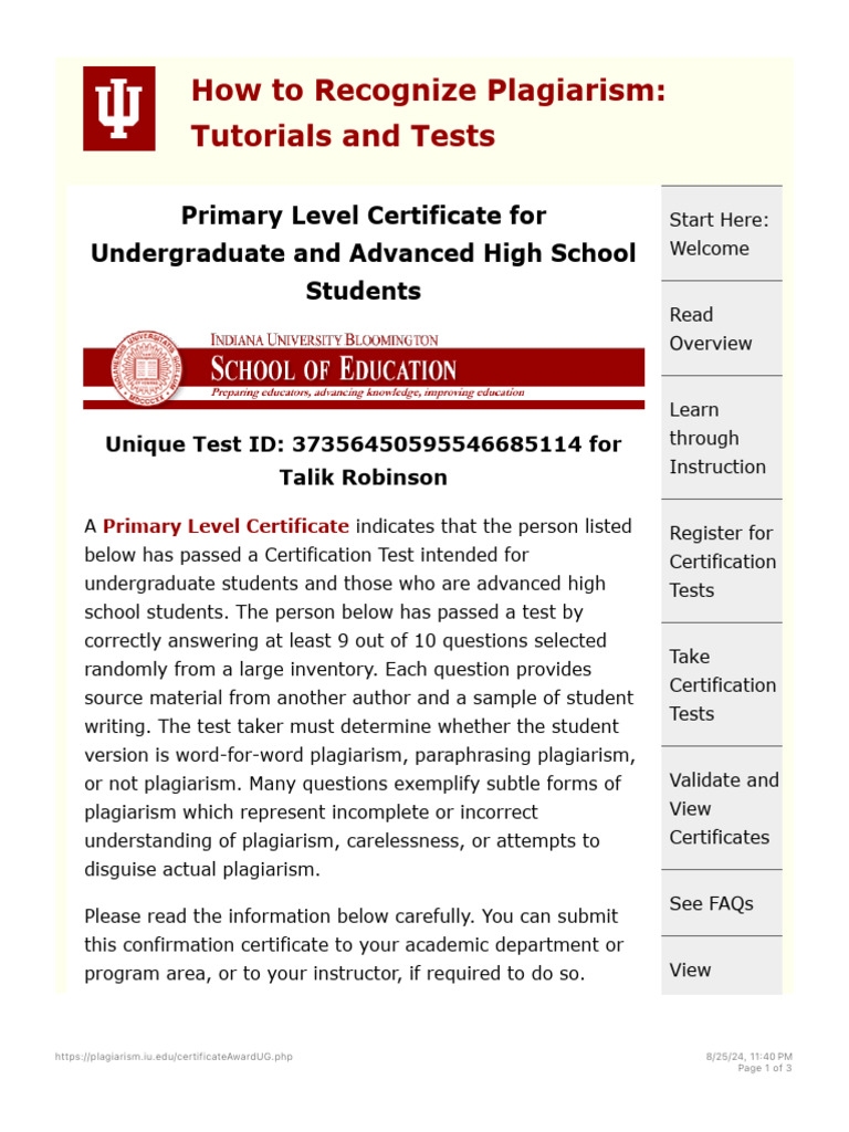 Plagiarism Recognition Certification Guide | PDF | Plagiarism