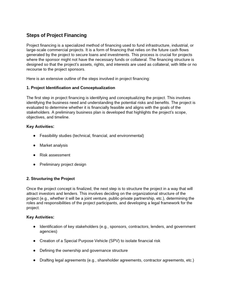 Steps of Project Financing | PDF | Debt | Project Finance