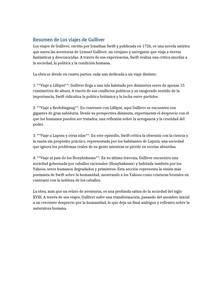 Análisis de "Los viajes de Gulliver" | PDF