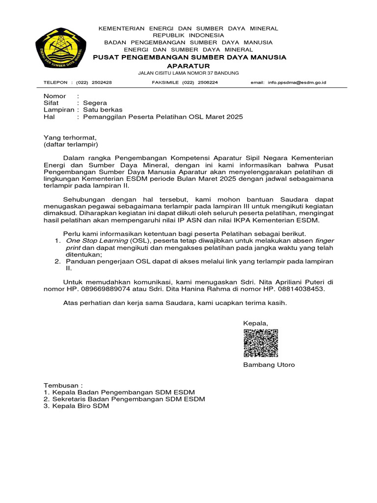 Pemanggilan Peserta Pelatihan OSL 2025 | PDF