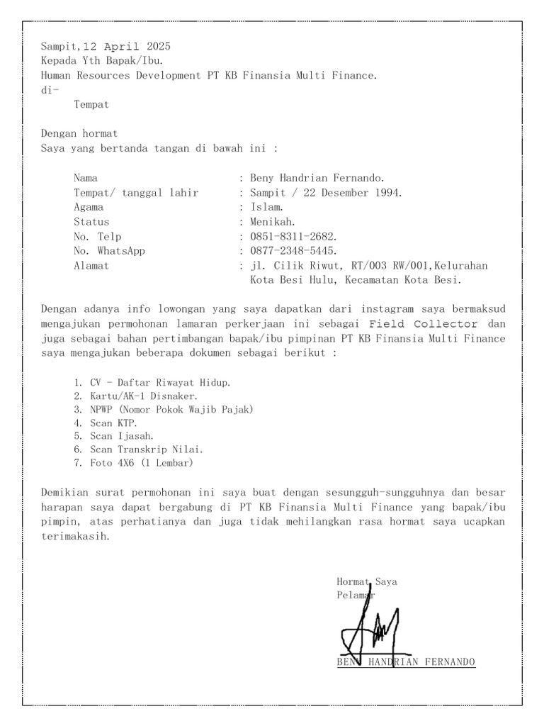 Form Lamaran Pekerjaan | PDF