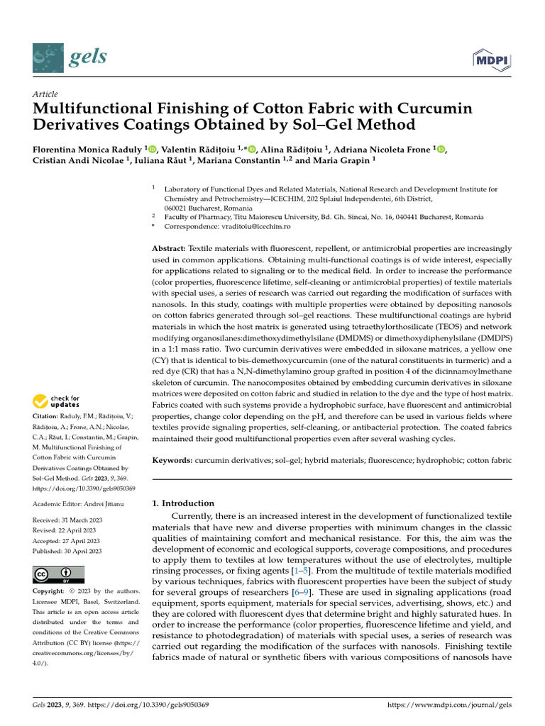 Multifunctional Finishing of Cotton Fabric With Curcumin Derivatives ...