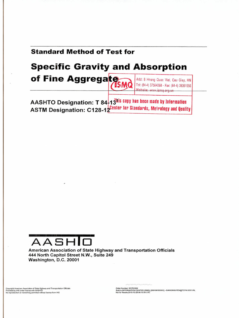AASHTO T 84-13 Standard Method of Test For Specific Gravity and ...