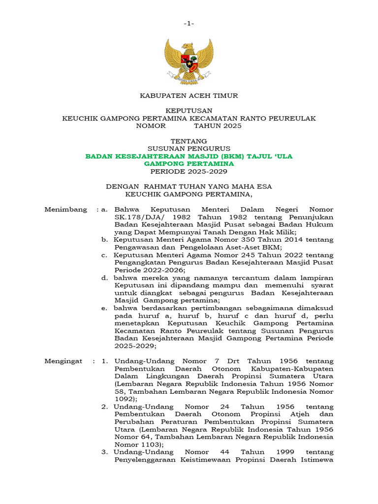 Susunan Pengurus BKM 2025-2029 | PDF