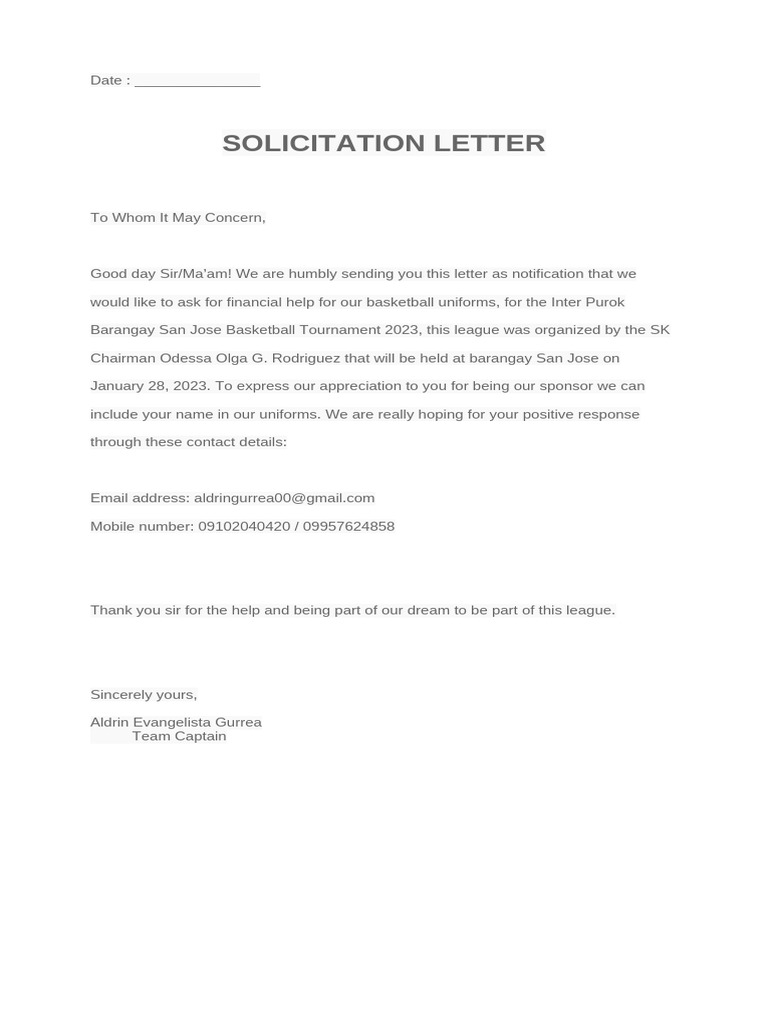 Basketball Uniform Sponsorship Request | PDF