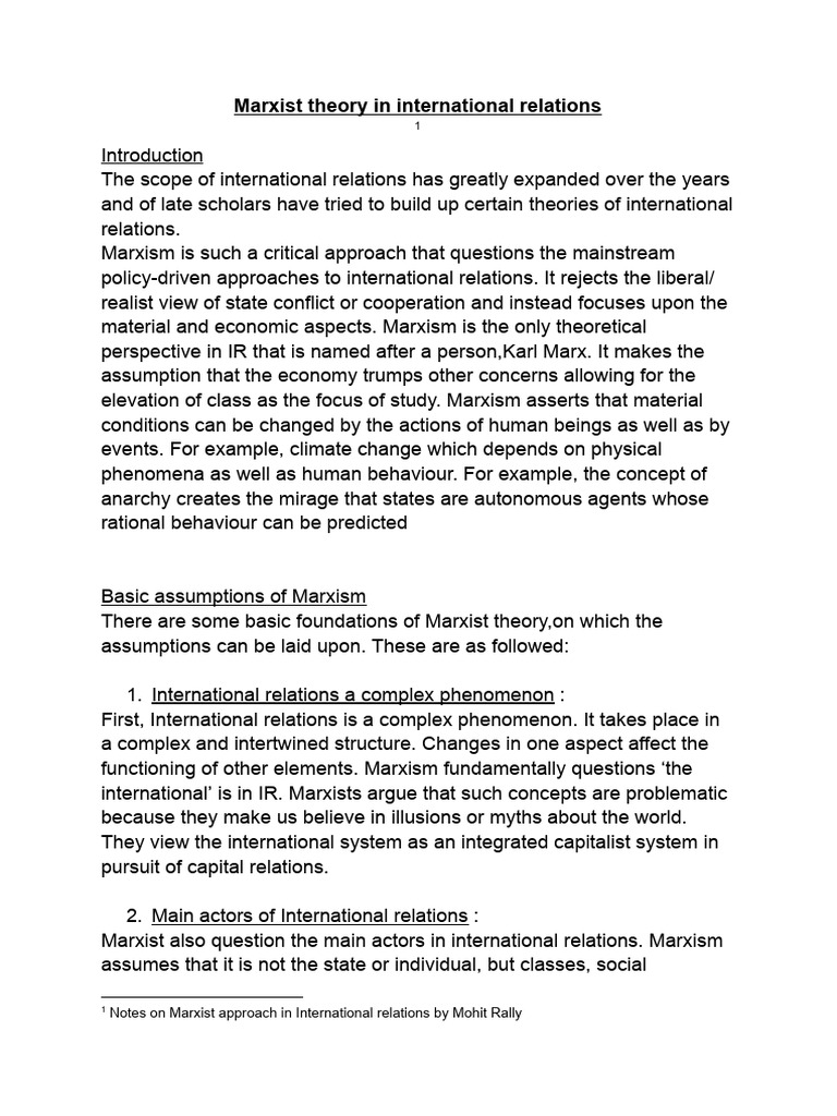 Marxist Theory in International Relations | PDF | Marxism | World Systems Theory