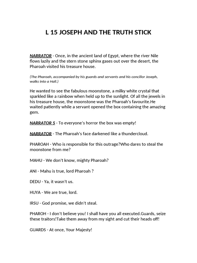 L 15 Joseph and The Truth Stick (Everyone) | PDF