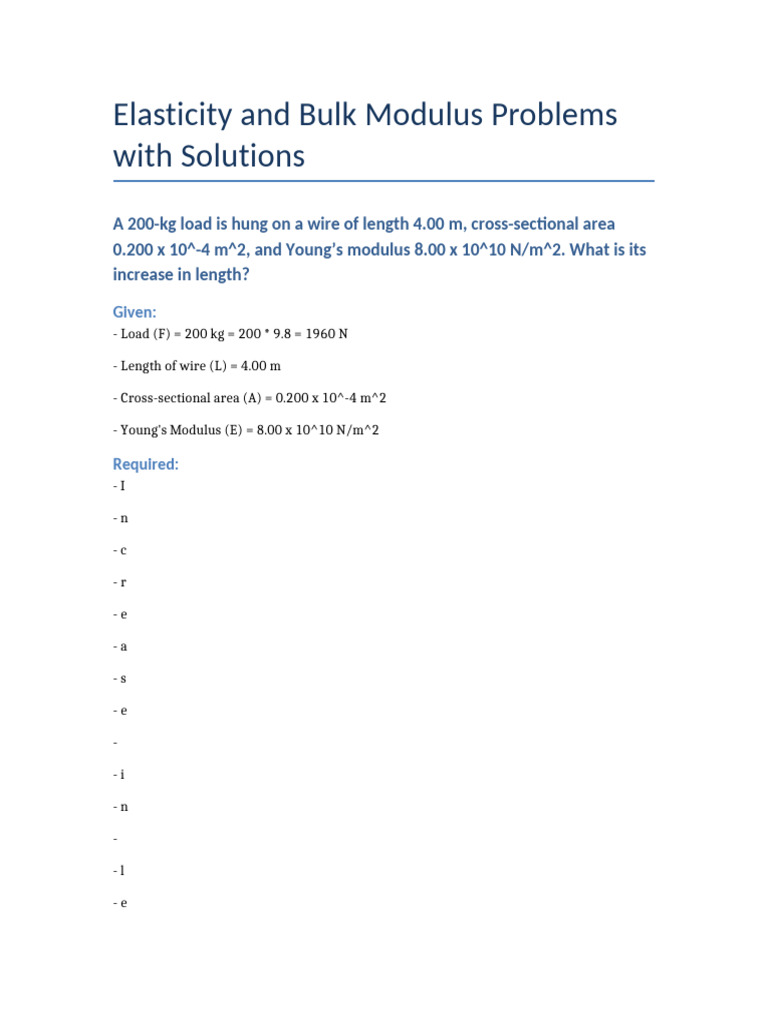Elasticity Problems Solutions | PDF | Density | Pressure