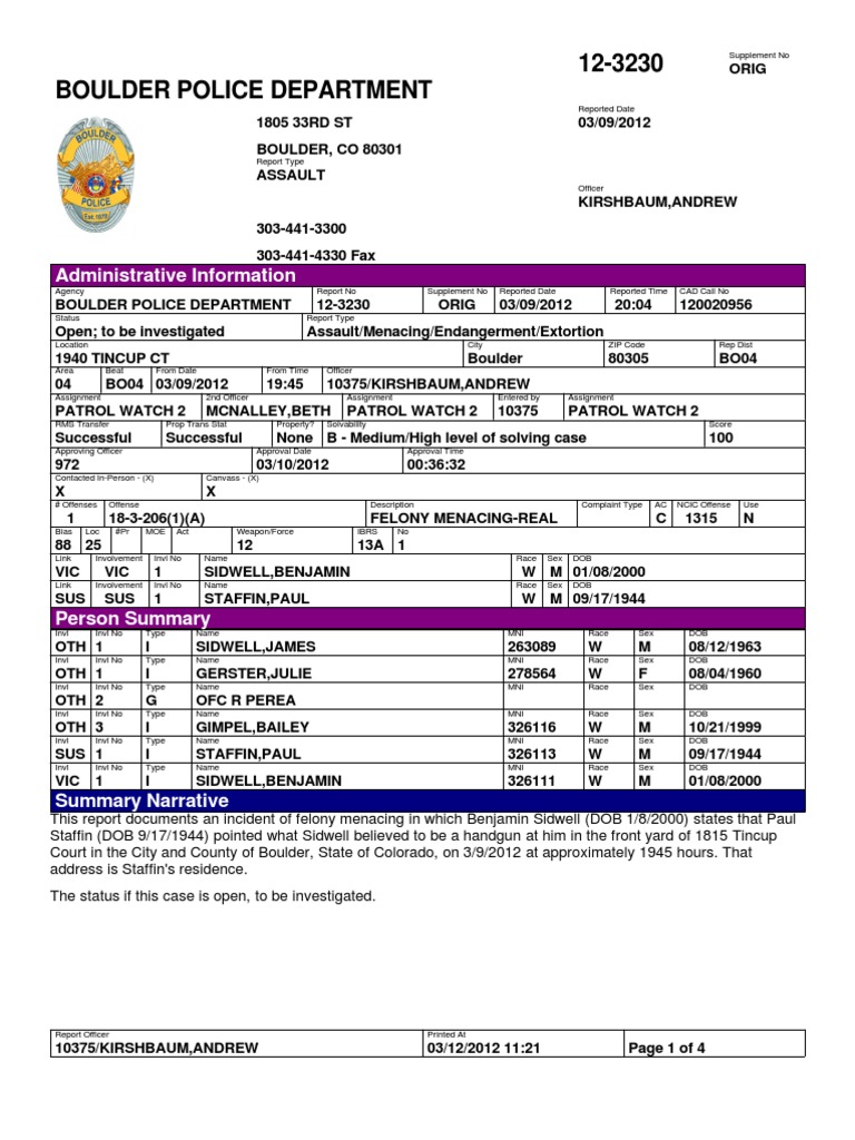 Paul Staffin Arrest Report | PDF | Detective | Police