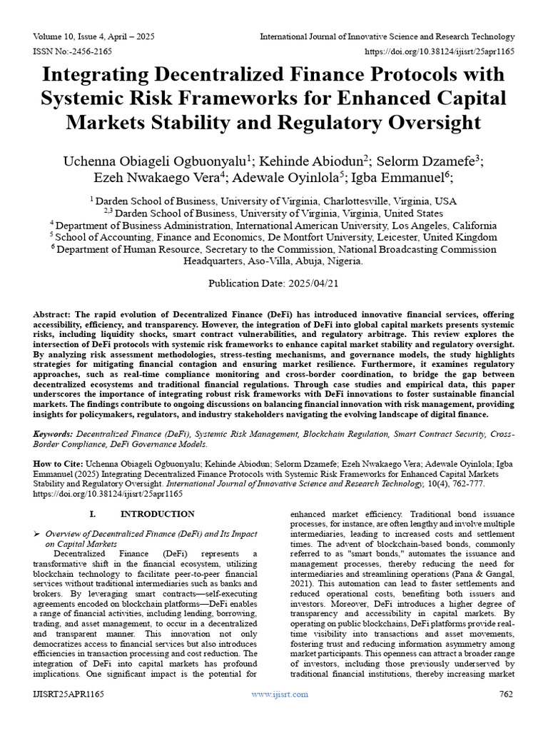 Integrating Decentralized Finance Protocols With Systemic Risk Frameworks For Enhanced Capital ...