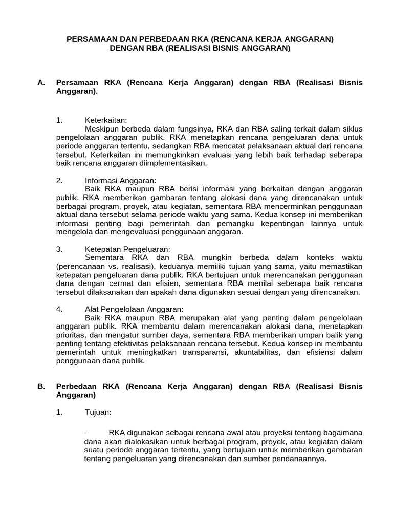 Perbandingan RKA dan RBA dalam Anggaran | PDF