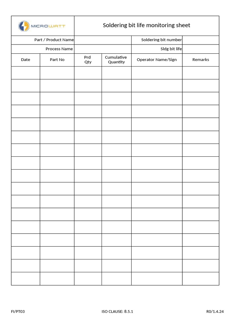 03 Tool Life Monitoring Sheet | PDF