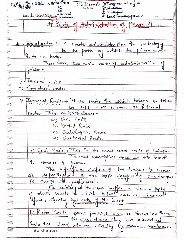 Route of Administration of Poison and Action and Factor | PDF