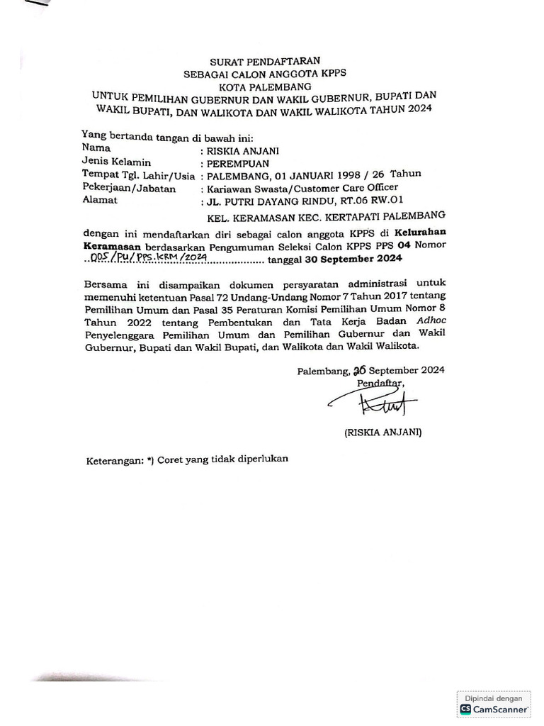 Surat Pendaftaran Kpps | PDF