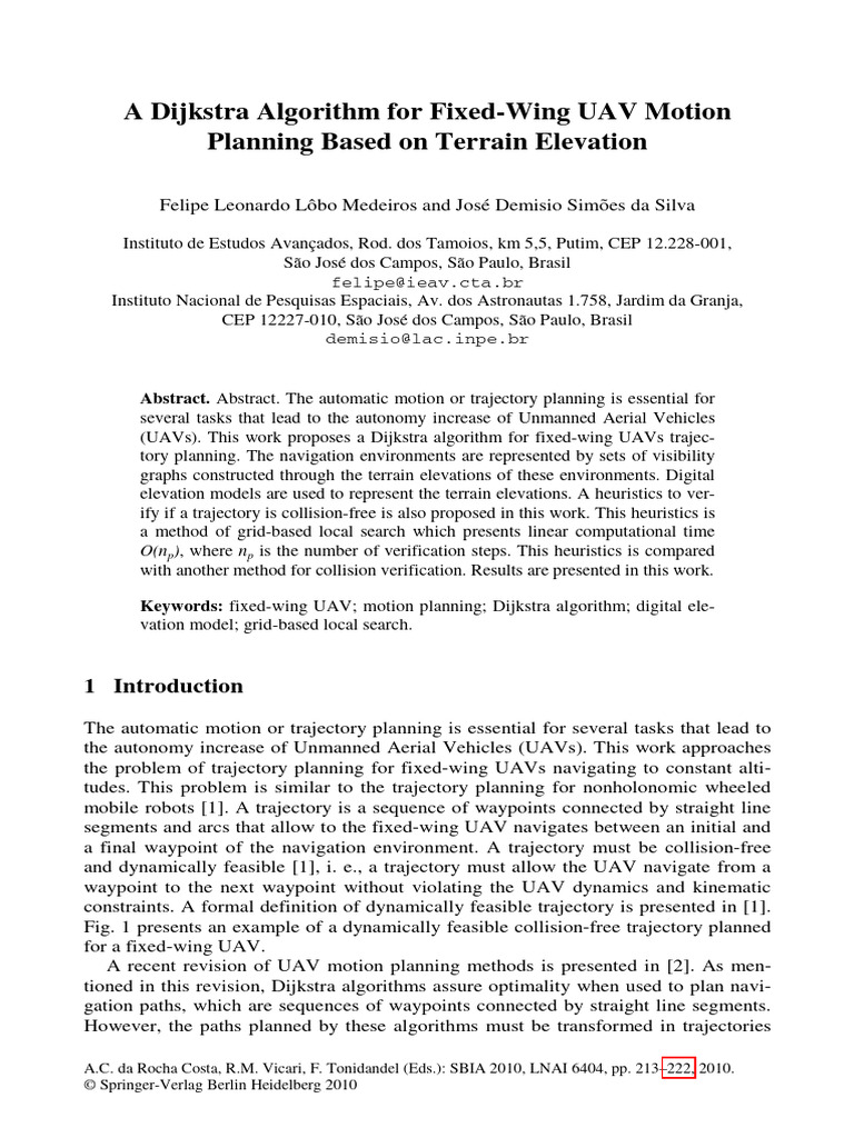 A Dijkstra Algorithm for Fixed-wing UAV Motion Planning Based on Terrain Elevation | PDF ...