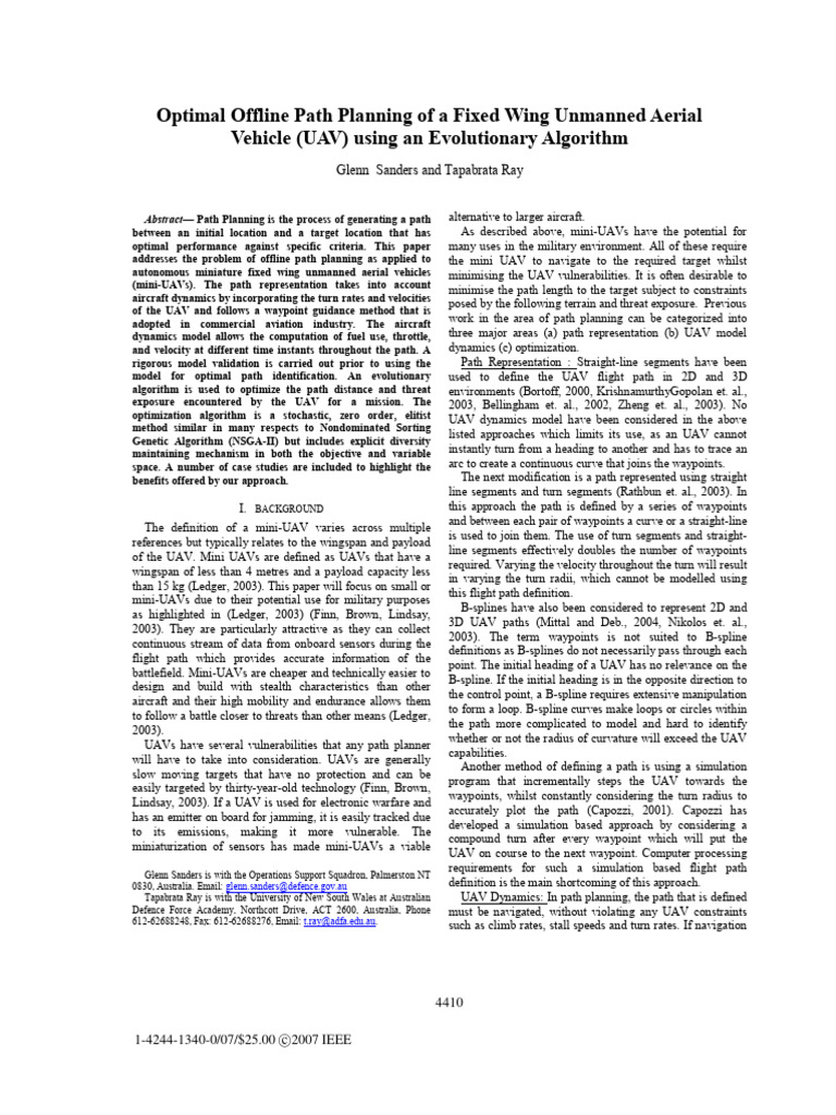 Optimal Offline Path Planning of a Fixed Wing Unmanned Aerial Vehicle ...