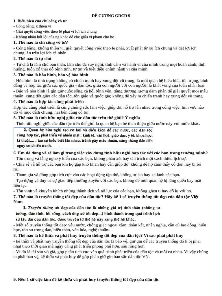 ĐỀ CƯƠNG GDCD 9 | PDF