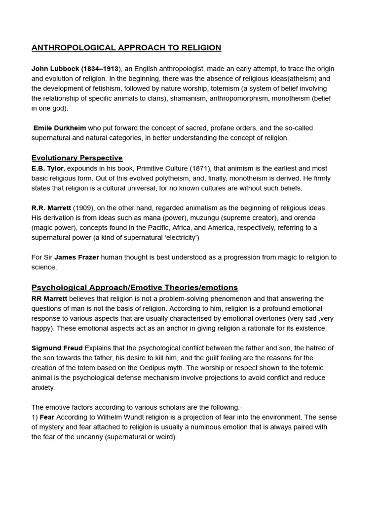 Anthropological Approach To Religion | PDF | Behavioural Sciences | Psychology