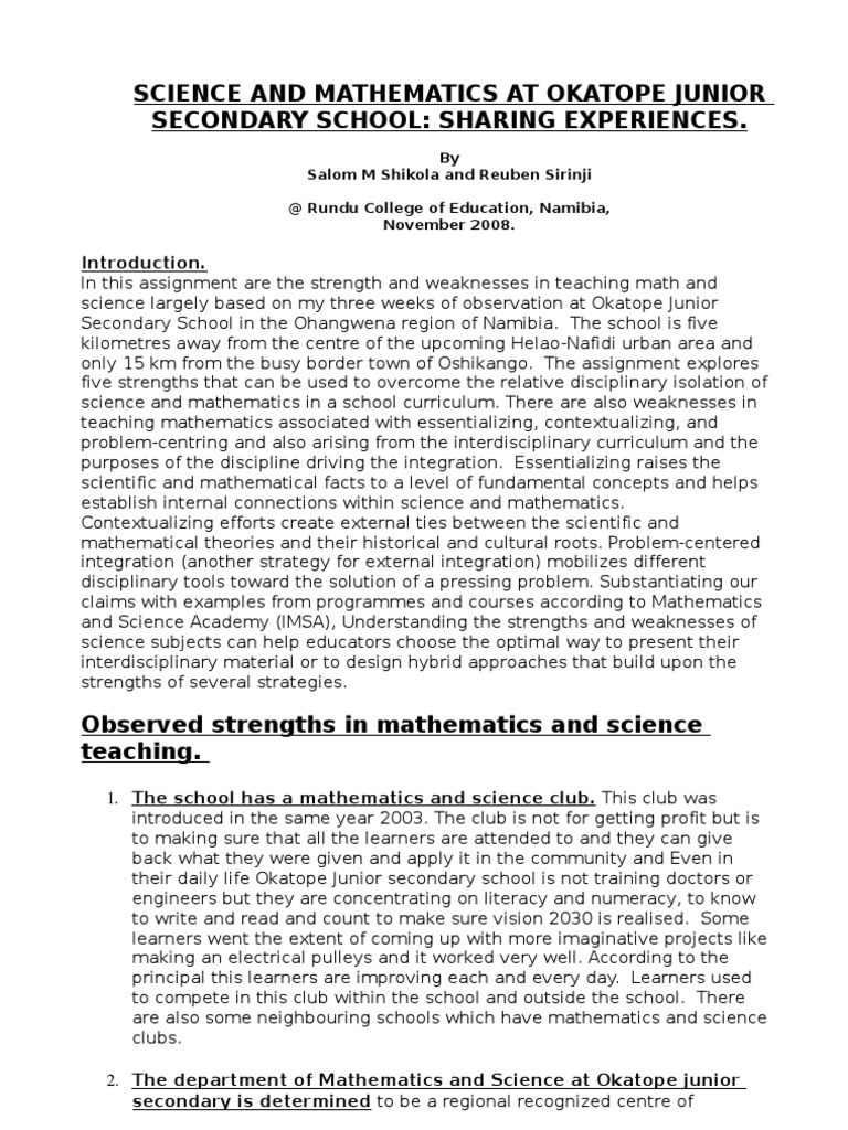 Teaching Science at Okatope School in Namibia | PDF | Teaching ...