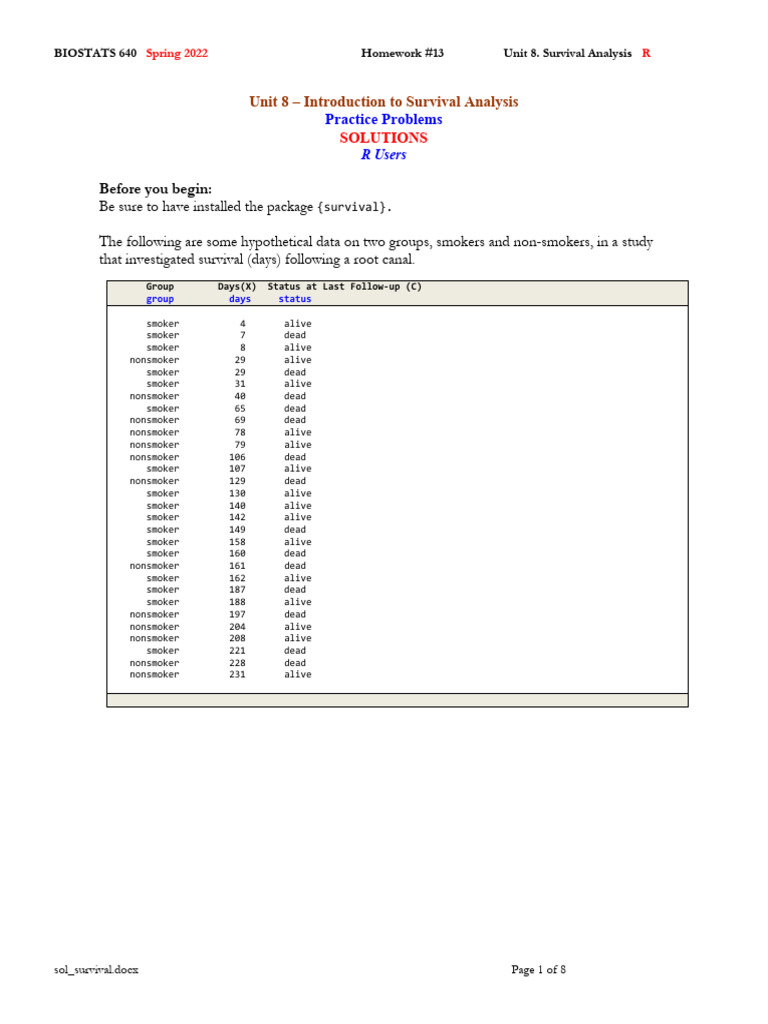 Solved Problems - Survival | PDF | Statistical Analysis | Teaching Mathematics