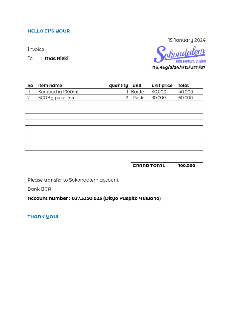 Invoice No 87 - Mas Rizki | PDF