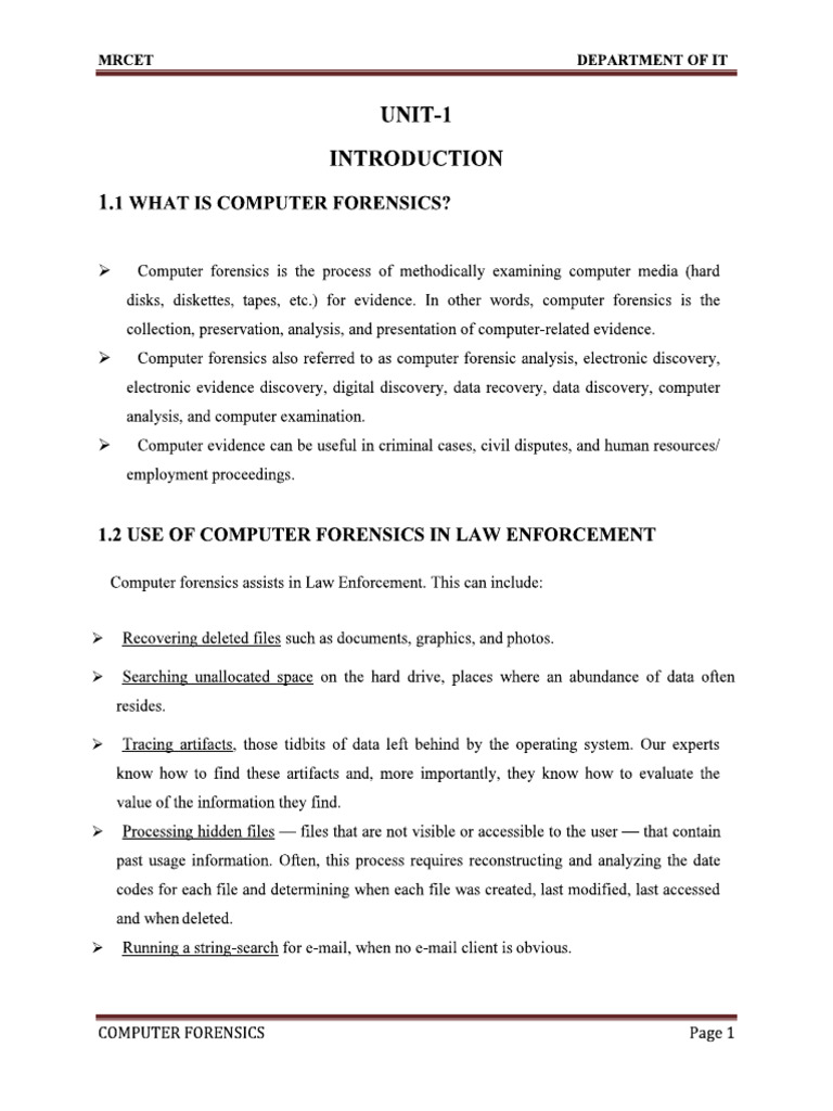 UNIT I - Introduction To Computer Forensics | PDF